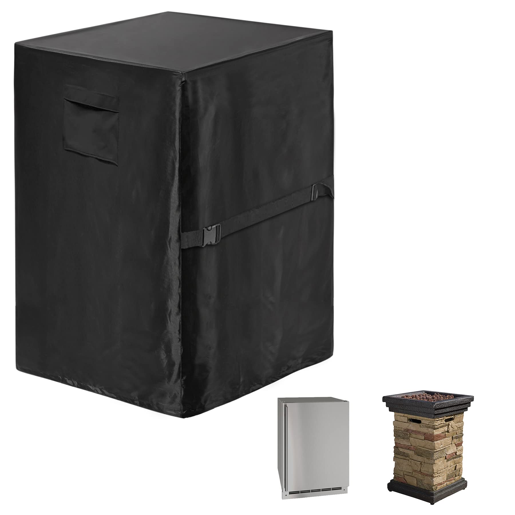 WOMACO Patio Fire Column Cover 21 Inch Waterproof Outdoor Tall Fire Pit Mini Fridge Covers for Outside Propane Fire Column Protector Water-Resistant Refrigerator Cover (21" L x 21" W x 35" H, Black)