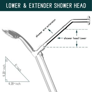 iFealClear Shower Arm Extension, Solid Brass Shower Head Extension Arm Water Outlet Lowers Existing Shower Head, Easy to Install & Durable Shower Pipe Extension for Bathroom, 6 Inch Chrome Finish 1PC