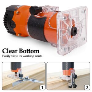 THINKWORK Compact Router, 6.5-Amp 1.25 HP Compact Wood Palm Router, Wood Trimmer with 15 pieces 1/4" Router Bits Set, 30000R/MIN