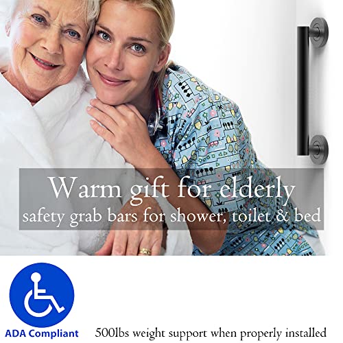 AmeriLuck 16 inches Stainless Steel Designer Grab Bar for Bath Safety, Collection Glacier, ADA Compliant 500lbs Loading Capacity, Matte Black