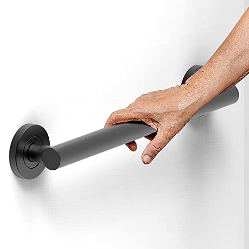 AmeriLuck 16 inches Stainless Steel Designer Grab Bar for Bath Safety, Collection Glacier, ADA Compliant 500lbs Loading Capacity, Matte Black