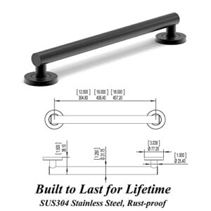 AmeriLuck 16 inches Stainless Steel Designer Grab Bar for Bath Safety, Collection Glacier, ADA Compliant 500lbs Loading Capacity, Matte Black