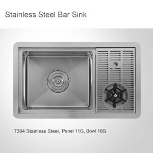 AguaStella AS1514XSS Bar Sink with Glass Rinser Stainless Steel Undermount Prep Kitchen Sink 23-1/4 x 14 Inches Single Bowl