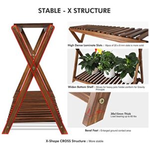 Tovacu Wood Plant Stand Indoor Outdoor 2 Tiers Flower Stand Corner Stepped Planter Shelf Rack Flowerpot Holder for Plant Display in Patio Balcony Entryway Porch Livingroom (Classic X-Cross Design)