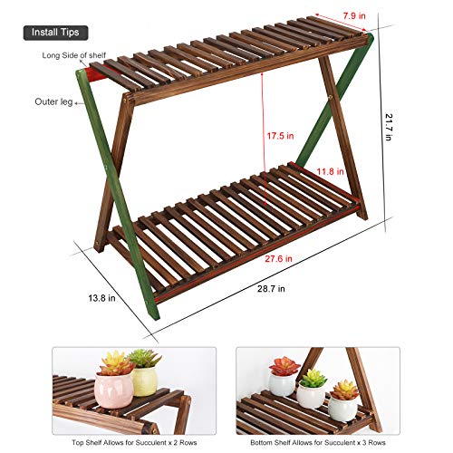 Tovacu Wood Plant Stand Indoor Outdoor 2 Tiers Flower Stand Corner Stepped Planter Shelf Rack Flowerpot Holder for Plant Display in Patio Balcony Entryway Porch Livingroom (Classic X-Cross Design)