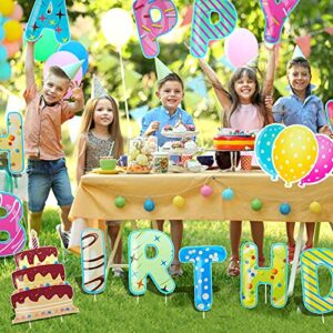 16PC Happy Birthday Yard Sign 15" Large Birthday Party Decorations Yard Stakes Lawn Signs Outdoor Decal Yard Signs for Birthday Yard Lawn Party Supplies Alphabets Balloons Cake Waterproof Party Decals