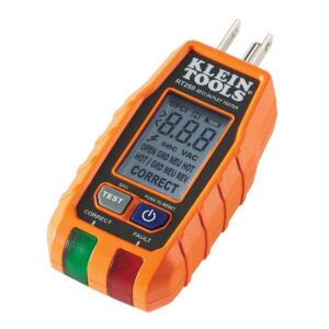 klein tools rt250 gfci outlet tester with lcd display, electric voltage tester for standard 3-wire 120v electrical receptacles