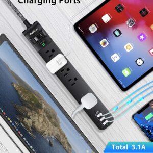 2 Pack Power Strip Surge Protector - 5 Widely Spaced Outlets 3 USB Charging Ports, 1875W/15A with 6Ft Braided Extension Cord, Flat Plug, Overload Surge Protection, Wall Mount for Home Office