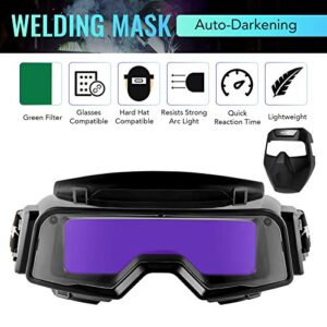 CREWORKS Welding Goggles Auto Darkening, Welding Safety Glasses for Men with Wide Shade 4/5-9/9-13, Eye Protection Safety Goggles Face Shield Helmet for Grinding Plasma Cutting TIG MIG Arc, Black