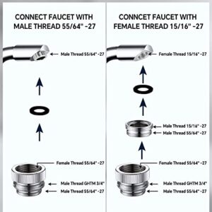 QMLALA Faucet Adapter with Aerator, Garden Hose Adapter Kitchen Sink Faucet Adapter Kit for 55/64" Female to 3/4" Male Faucet Adapater