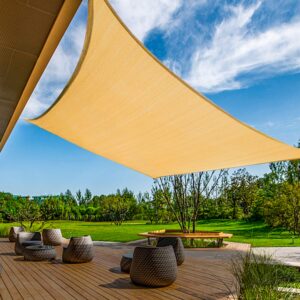 kanagawa sun shade sail 12'x16' sand rectangle uv block canopy awning shelter fabric cloth screen for outdoor patio garden backyard activities