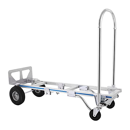 Hihone 880lbs Aluminum Hand Truck, 2 in 1 Heavy Duty Convertible Folding Hand Truck, with 10" Rubber Pneumatic Wheels, Assisted Hand Truck Flatform Cart