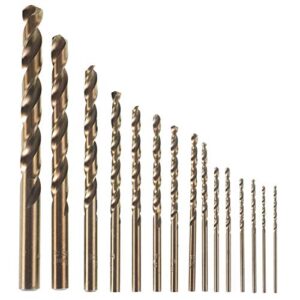 15pcs cobalt drill bit set, m35 jobber length twist drill bits, fit for drilling in hard metal 1/16-3/8 inch