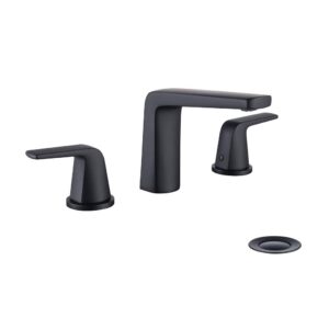 jakarda 8 inch 2 handles widespread bathroom faucet 3 holes with pop up drain assembly and water supply lines (black)