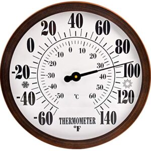 12" Indoor Outdoor Thermometer Decorative - Waterproof Garden Wall Thermometer for Patio, Large Number Thermometer with Stainless Steel Enclosure, No Battery Needed Hanging Thermometer