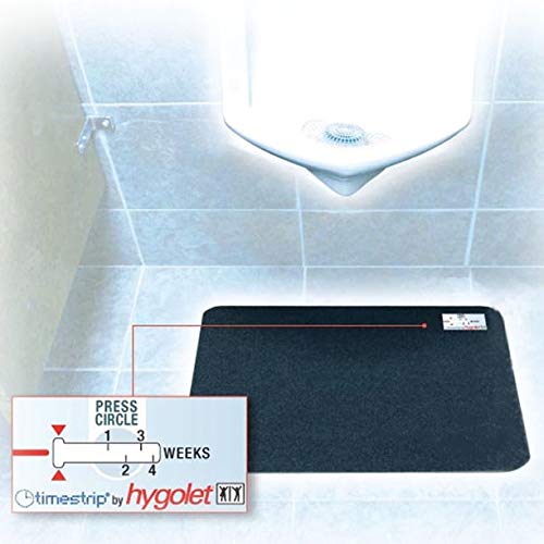 Hygomat Disposable Urinal Mats, Time Monitor, Non-Slip Adhesive, Case of 6, Charcoal, Made in The USA