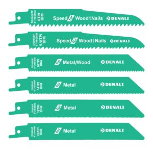 amazon brand - denali bi-metal reciprocating saw blade set (6t, 14t, 18t), 15-piece