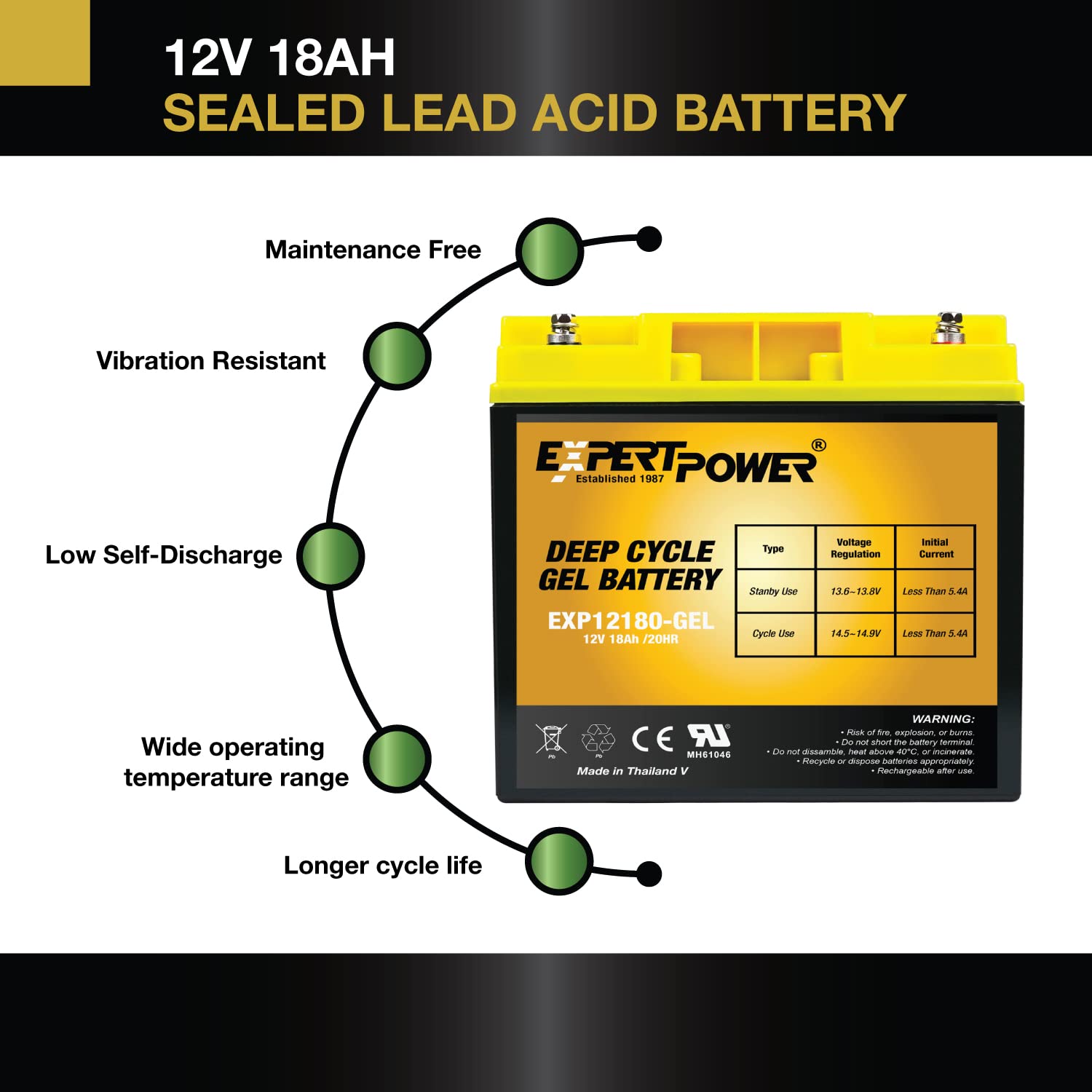 12V 18AH Gel Battery Replaces Briggs Stratton Generator 193043GS ExpertPower