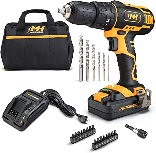 MOTORHEAD 20V ULTRA Cordless Drill Driver, Lithium-Ion, ½” Keyless Chuck, 16+1+1 Clutch, 2-Speed Transmission, Variable Speed Trigger, Built-in LED, 2Ah Battery, Charger, 22 Accessory Bits, USA-Based