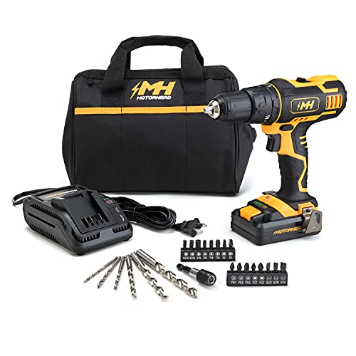 MOTORHEAD 20V ULTRA Cordless Drill Driver, Lithium-Ion, ½” Keyless Chuck, 16+1+1 Clutch, 2-Speed Transmission, Variable Speed Trigger, Built-in LED, 2Ah Battery, Charger, 22 Accessory Bits, USA-Based