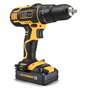 MOTORHEAD 20V ULTRA Cordless Drill Driver, Lithium-Ion, ½” Keyless Chuck, 16+1+1 Clutch, 2-Speed Transmission, Variable Speed Trigger, Built-in LED, 2Ah Battery, Charger, 22 Accessory Bits, USA-Based