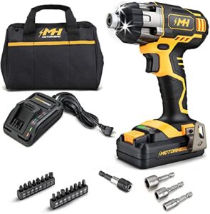 motorhead 20v ultra cordless impact driver kit, lithium-ion, ¼” all-metal hex chuck, tri-beam led, variable speed trigger, 2ah battery & quick charger, bag, 16 accessory bits, 3 nut drivers, usa-based