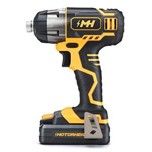 MOTORHEAD 20V ULTRA Cordless Impact Driver Kit, Lithium-Ion, ¼” All-Metal Hex Chuck, Tri-Beam LED, Variable Speed Trigger, 2Ah Battery & Quick Charger, Bag, 16 Accessory Bits, 3 Nut Drivers, USA-Based