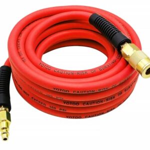 YOTOO Hybrid Air Hose 1/4-Inch by 25-Feet 300 PSI Heavy Duty, Lightweight, Kink Resistant, All-Weather Flexibility with 1/4-Inch Industrial Quick Coupler Fittings, Bend Restrictors, Red