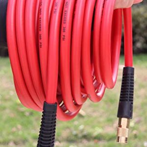 YOTOO Hybrid Air Hose 1/4-Inch by 25-Feet 300 PSI Heavy Duty, Lightweight, Kink Resistant, All-Weather Flexibility with 1/4-Inch Industrial Quick Coupler Fittings, Bend Restrictors, Red