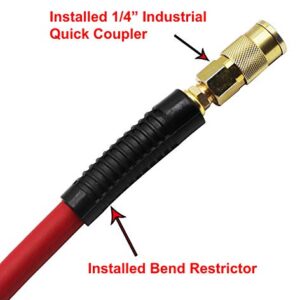 YOTOO Hybrid Air Hose 1/4-Inch by 25-Feet 300 PSI Heavy Duty, Lightweight, Kink Resistant, All-Weather Flexibility with 1/4-Inch Industrial Quick Coupler Fittings, Bend Restrictors, Red