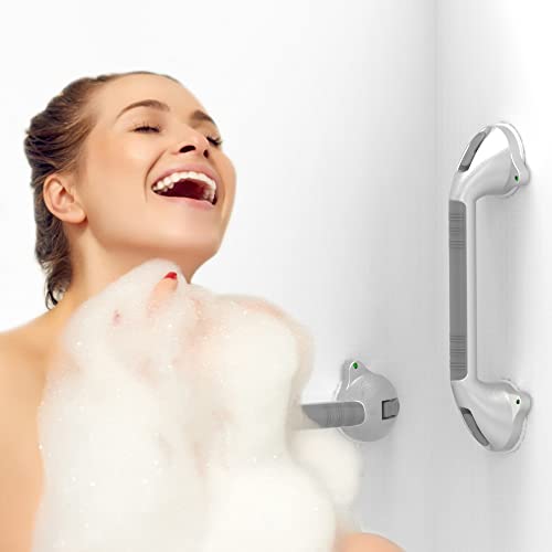 SAFETY+BEAUTY 16.5‘’ 2 Pack Suction Shower Grab Bar with Indicators, Balance Assist Bathroom Bathtub Handle, Silver/Grey