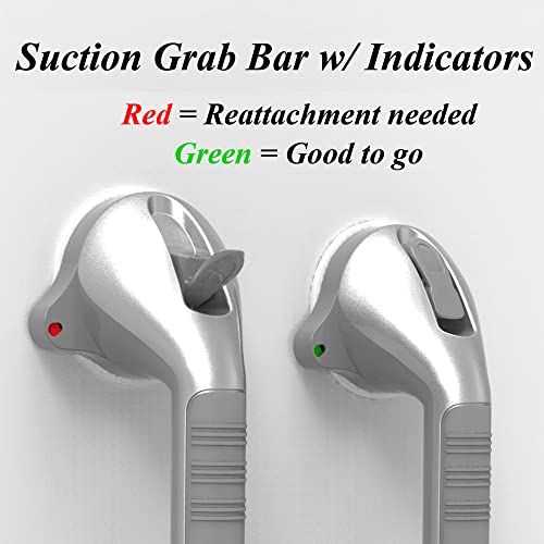 SAFETY+BEAUTY 16.5‘’ 2 Pack Suction Shower Grab Bar with Indicators, Balance Assist Bathroom Bathtub Handle, Silver/Grey