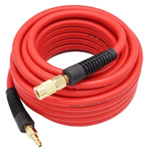 yotoo hybrid air hose 3/8-inch by 50-feet 300 psi heavy duty, lightweight, kink resistant, all-weather flexibility with 1/4-inch brass male fittings, bend restrictors, red