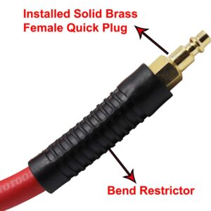 YOTOO Hybrid Air Hose 3/8-Inch by 50-Feet 300 PSI Heavy Duty, Lightweight, Kink Resistant, All-Weather Flexibility with 1/4-Inch Brass Male Fittings, Bend Restrictors, Red