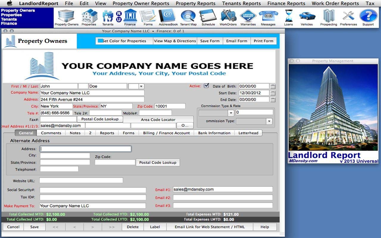 Property Management Software - Landlord Report (MAC/WIN) - Unlimited Units