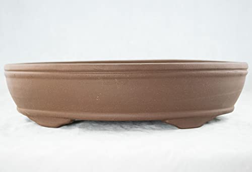 Calibonsai Oval Yixing Zisha Bonsai/Succulent Pot + Mesh 16 inch x 13 inch x 3.75 inch - Brown