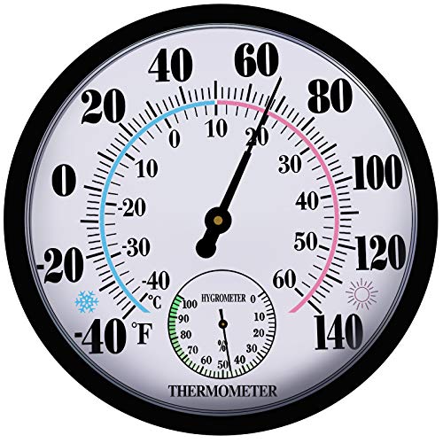 Indoor Outdoor Thermometer Hygrometer - 10 Inch Outdoor Thermometer for Patio, No Battery Needed Large Outdoor Thermometer Wireless, Outdoor Thermometers Large Numbers, Wall Thermometers