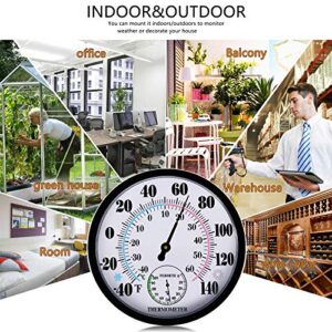 Indoor Outdoor Thermometer Hygrometer - 10 Inch Outdoor Thermometer for Patio, No Battery Needed Large Outdoor Thermometer Wireless, Outdoor Thermometers Large Numbers, Wall Thermometers