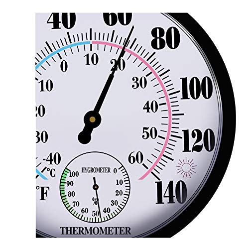 Indoor Outdoor Thermometer Hygrometer - 10 Inch Outdoor Thermometer for Patio, No Battery Needed Large Outdoor Thermometer Wireless, Outdoor Thermometers Large Numbers, Wall Thermometers