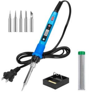 lcd digital soldering welding iron kit with ceramic heater,5pcs tips, stand, solder tube, sponge for metal, jewelry, electric, diy, portable, 80w 110v