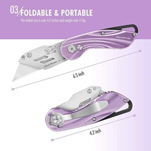 FantastiCAR Purple Folding Utility Knife Gift Box Cutter Lightweight StreamlineType Body and 100 SK5 Blades Dispenser Storage