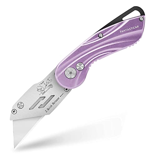 FantastiCAR Purple Folding Utility Knife Gift Box Cutter Lightweight StreamlineType Body and 100 SK5 Blades Dispenser Storage