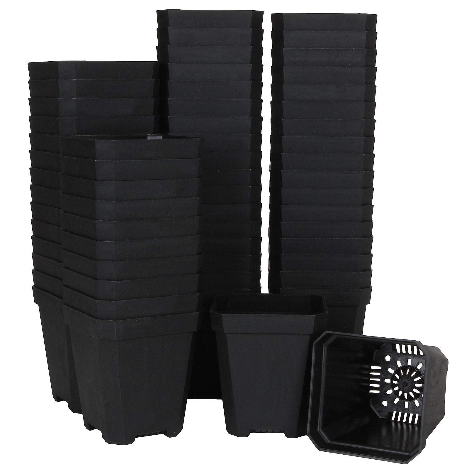 Ziqi 60pcs Plastic Square Nursery Pot (Black) Thick Plastic Square Flower Planting Pots with Drainage Hole for Seed Germination, Seed Starting Pots, Modern Decorative Flower Pot