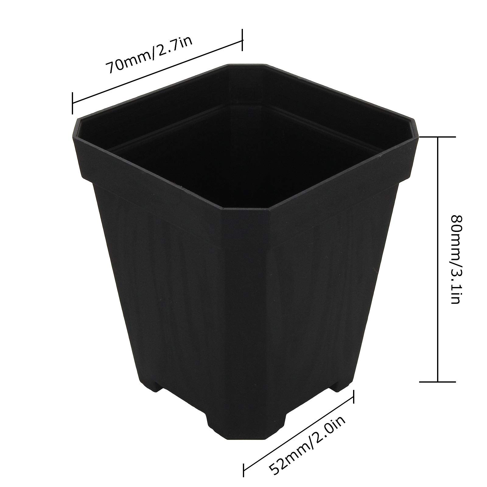 Ziqi 60pcs Plastic Square Nursery Pot (Black) Thick Plastic Square Flower Planting Pots with Drainage Hole for Seed Germination, Seed Starting Pots, Modern Decorative Flower Pot