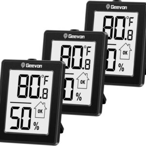 Geevon Digital Hygrometer, 3 Pack Indoor Thermometer Room Temperature Humidity Gauge with Battery,Digital Temperature Humidity Meter Indicator for Home, Office, Greenhouse, Mini Hygrometer,Black