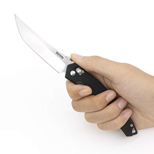 Pocket Folding Knife, Ambidextrous Lock, G10 Handle, Pocket Clip, deisnged for EDC, Survival, Outdoor Uses. SRM (Black)