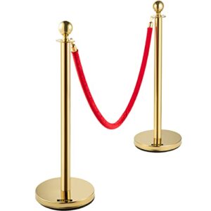 VEVOR Velvet Ropes and Posts, 5 ft Red Velvet Rope, Stanchion Post, Crowd Control Barriers Gold Stanchions, Red Carpet Poles Rubber Base, Crowd Control Ropes and Poles for Party (38, Gold, 4)