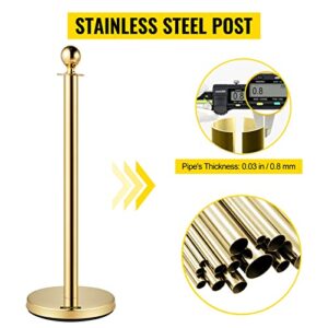 VEVOR Velvet Ropes and Posts, 5 ft Red Velvet Rope, Stanchion Post, Crowd Control Barriers Gold Stanchions, Red Carpet Poles Rubber Base, Crowd Control Ropes and Poles for Party (38, Gold, 4)