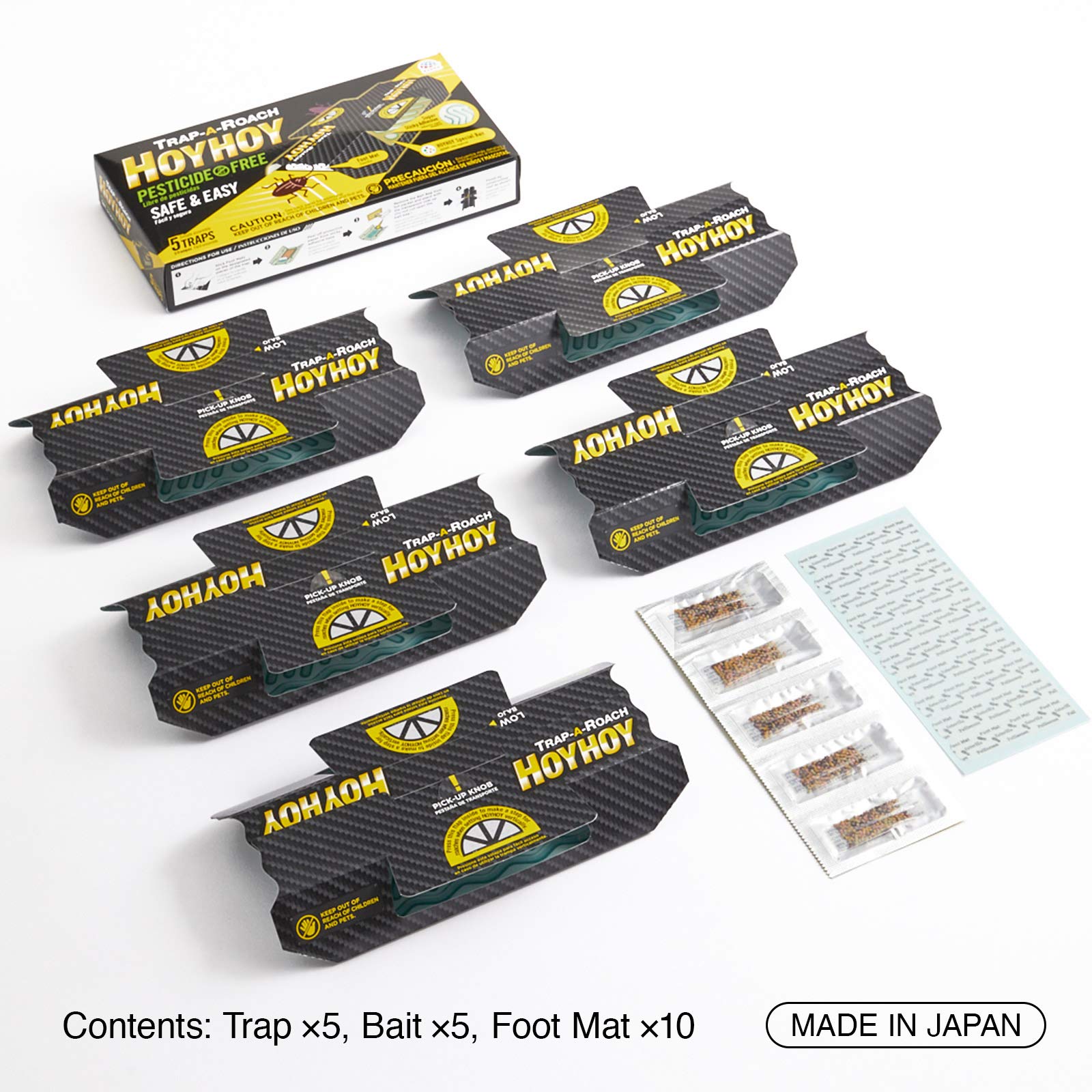 HOY HOY Trap A Roach - Bait Glue Traps, Great for Home with Kids & Pets Indoor, Sticky Pest Control Trap, Roach Killer, Made in Japan 5 Traps