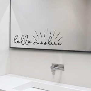 hello sunshine vinyl decal mirror decal bathroom decor shower door decal wall decal car vinyl - set of 2 - black/white - 6.5x2.6 inch